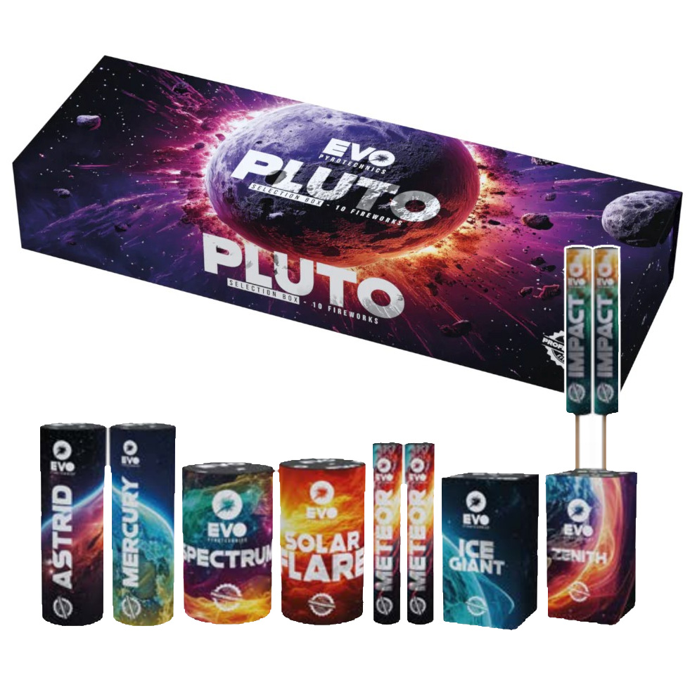 Evo Pyrotechnics Pluto Selection Box – 10 Assorted Fireworks ...
